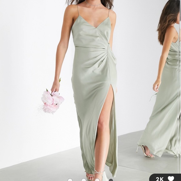 ASOS | Dresses | Asos Edition Satin Cami Maxi Dress With Drape Detail In Sage Green | Poshmark